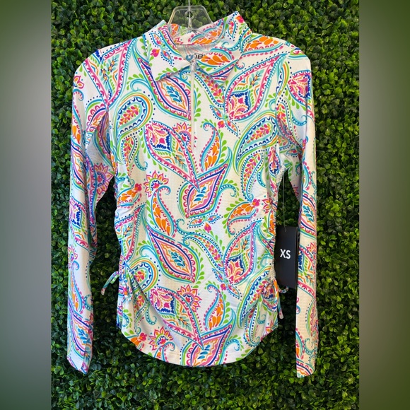 IBKUL | Tops | Ibkul Womens Adjustable Long Sleeve Zip Polo Demi Print ...